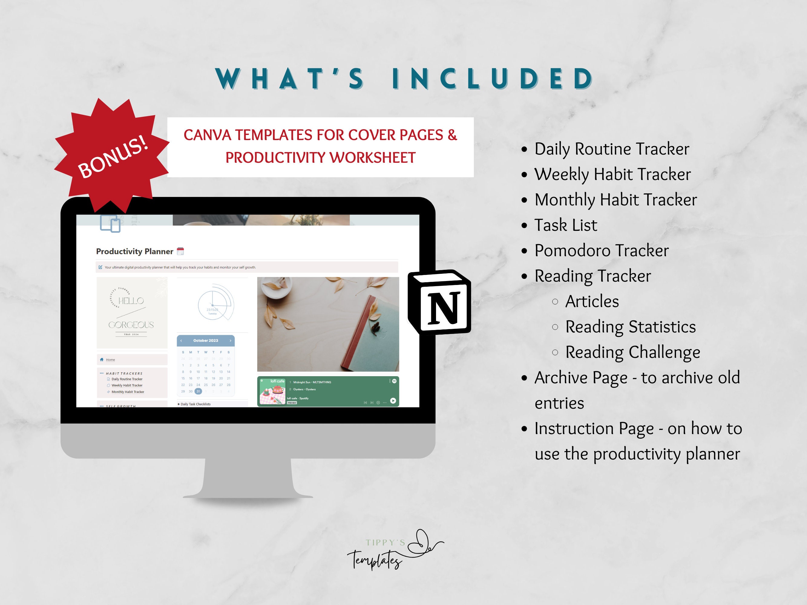Notion Productivity Planner Aesthetic Template, Daily Pomodoro Tracker ...