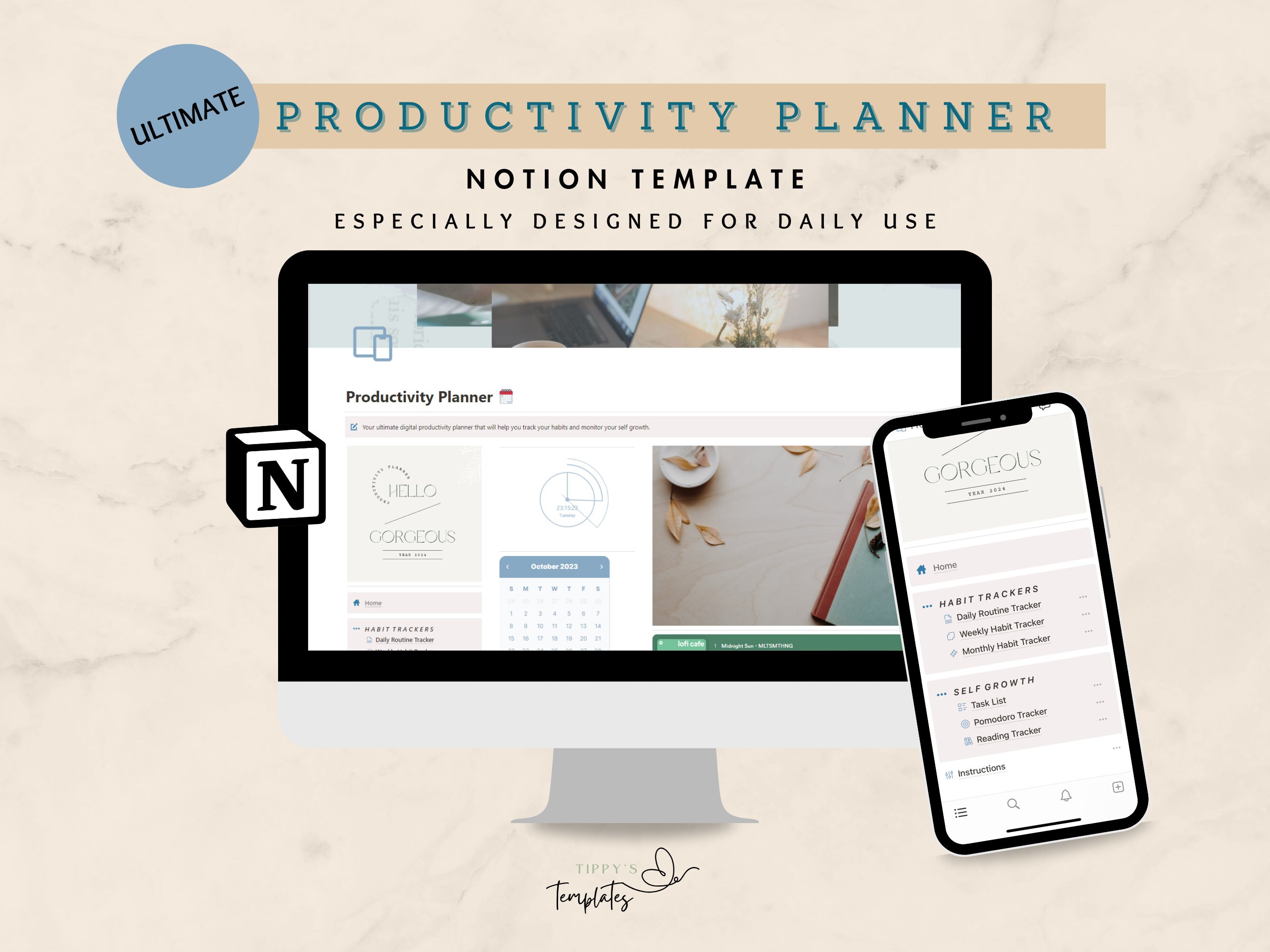 Notion Productivity Planner Aesthetic Template Daily Pomodoro - Etsy