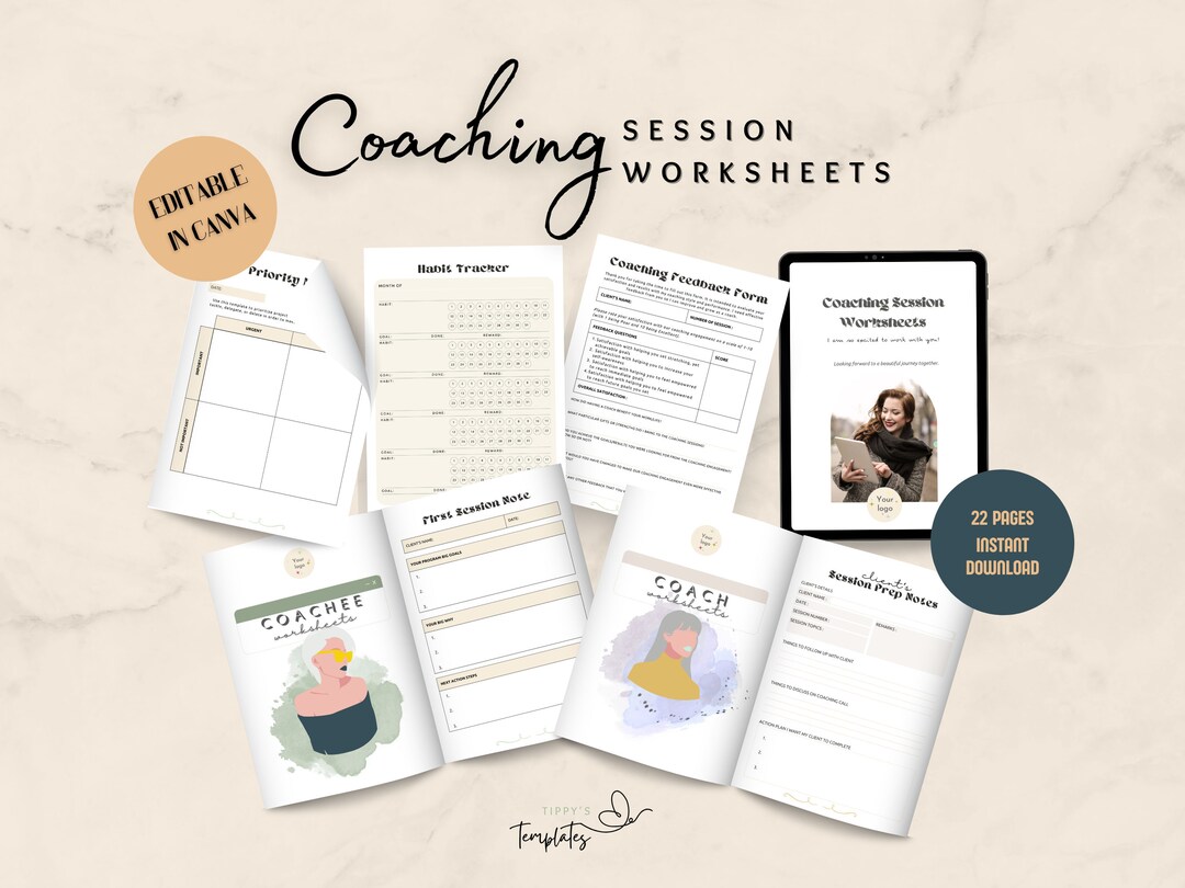 Coaching Session Worksheets Templates, Client Session Canva Templates ...