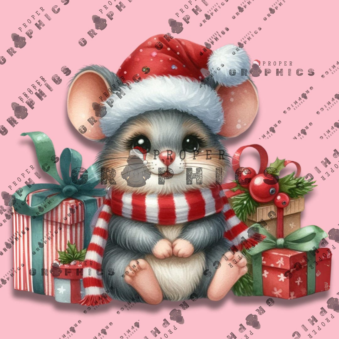 2 Fluffy Christmas Mouse Merry Christmas PNG Cute Christmas Digital ...