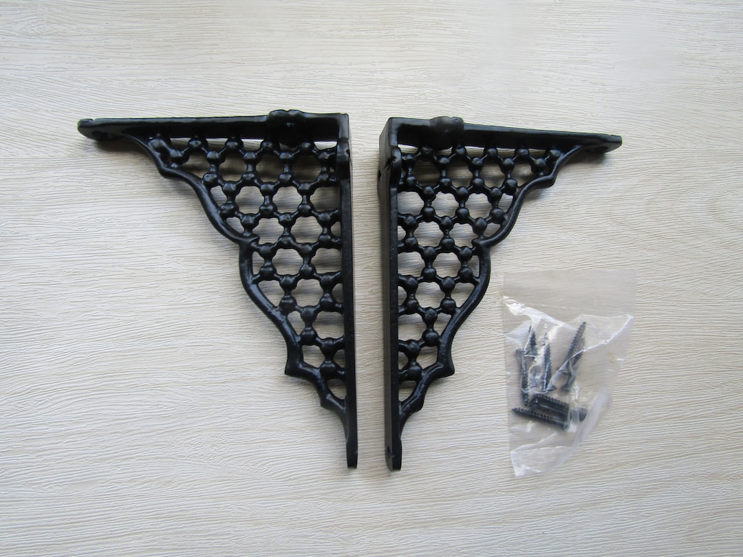PAIR of Rustic Iron Shelf Brackets Scaffold Antique Vintage 6" LATTICE ...