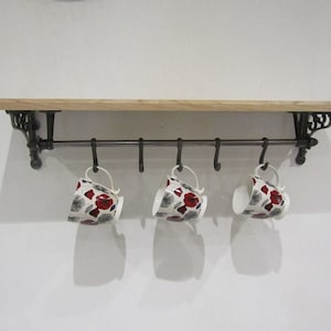 Rustic Solid Oak/cast Iron Kitchen Pantry Shelf Pot Pan Mug Cup Rack ...