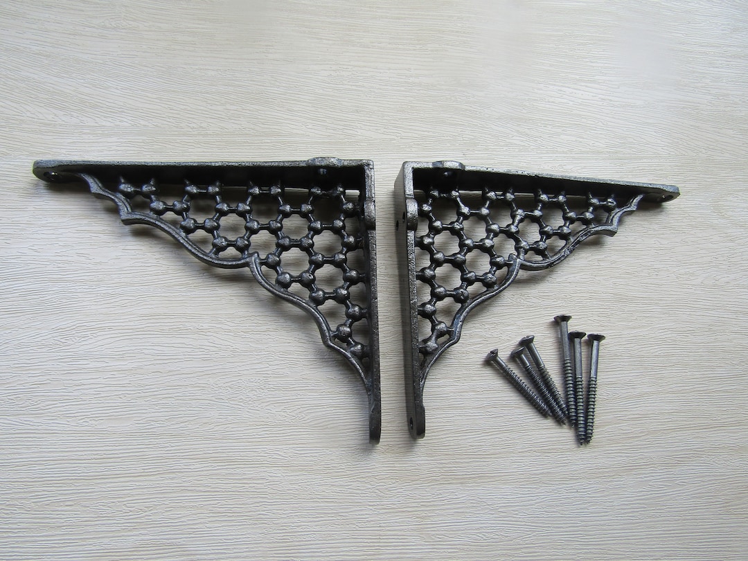 PAIR of Rustic Iron Shelf Brackets Scaffold Antique Vintage 6" LATTICE ...
