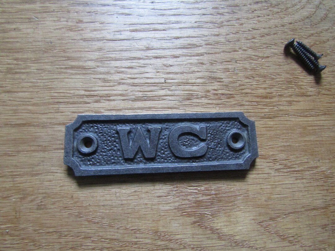 WC Water Closet Solid Cast Iron Vintage Rustic Plaque Sign Notice Plate ...