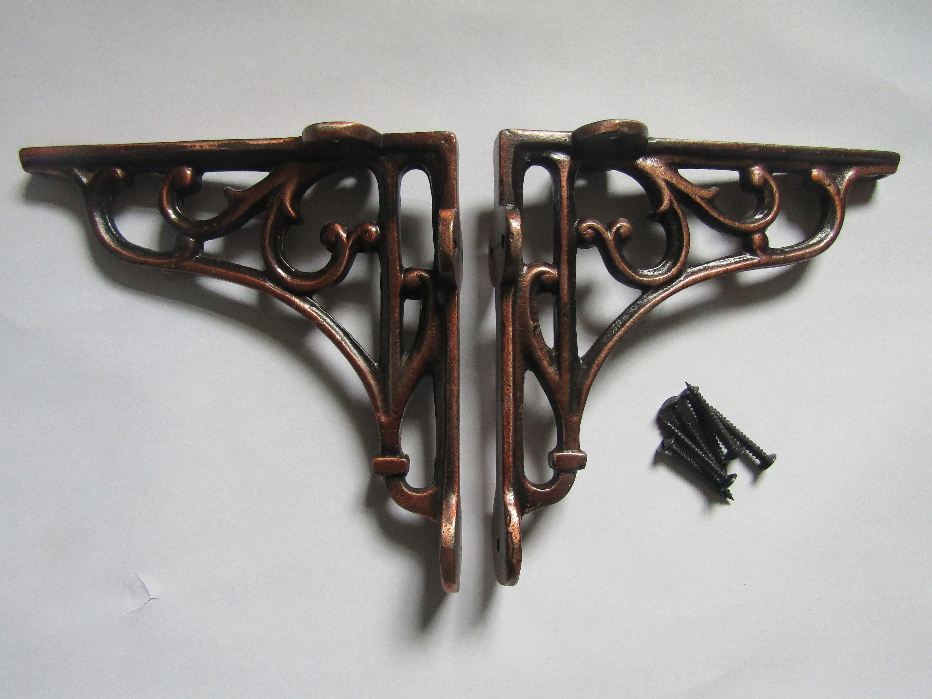 PAIR of ANTIQUE COPPER Cast Iron Rustic Vintage Victorian Fancy ...