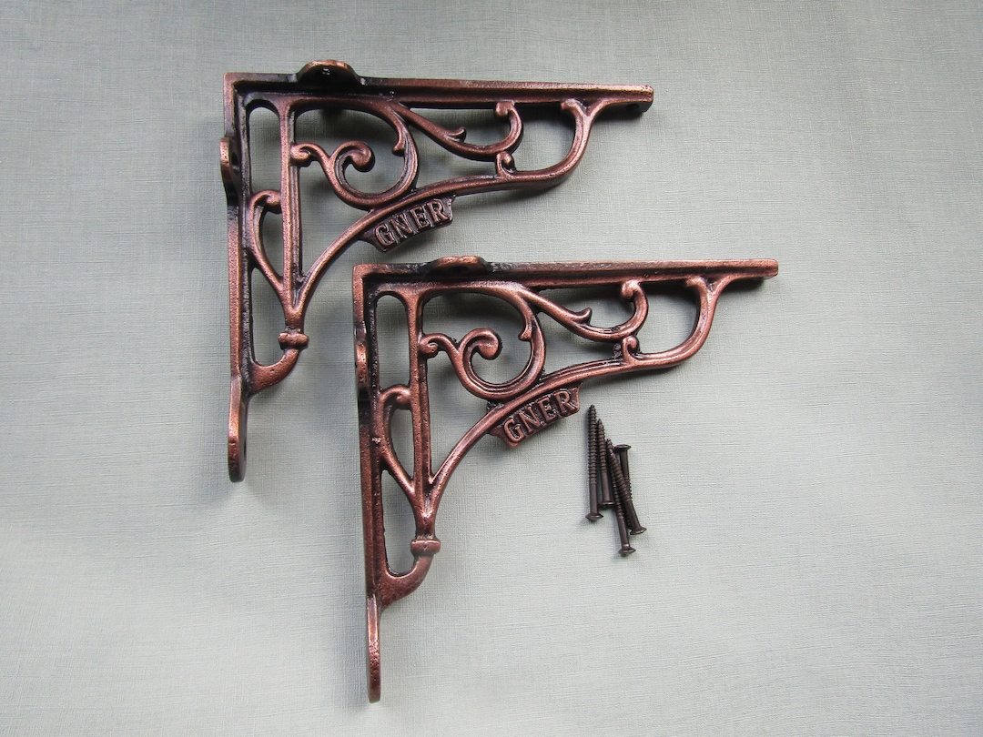 Iron Rustic SHELF BRACKETS Pair Shelving Vintage Old Victorian Railway ...