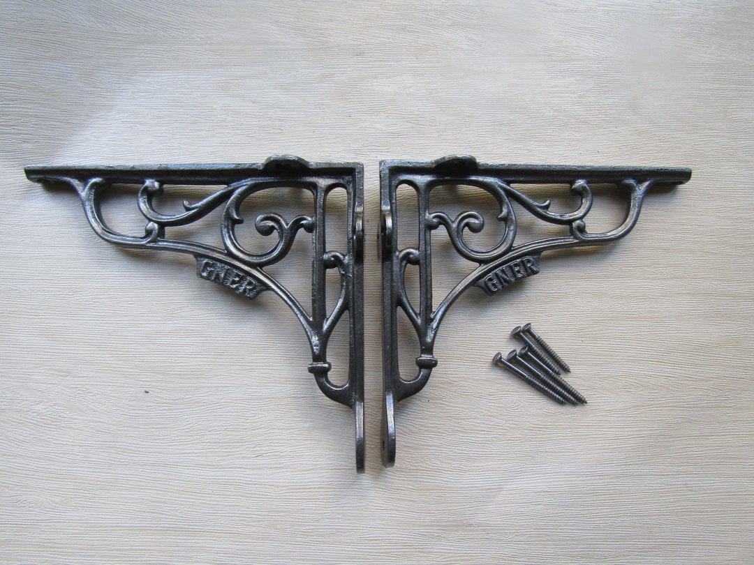 PAIR of Rustic Iron Shelf Brackets Scaffold Antique Vintage GNER 6 ...
