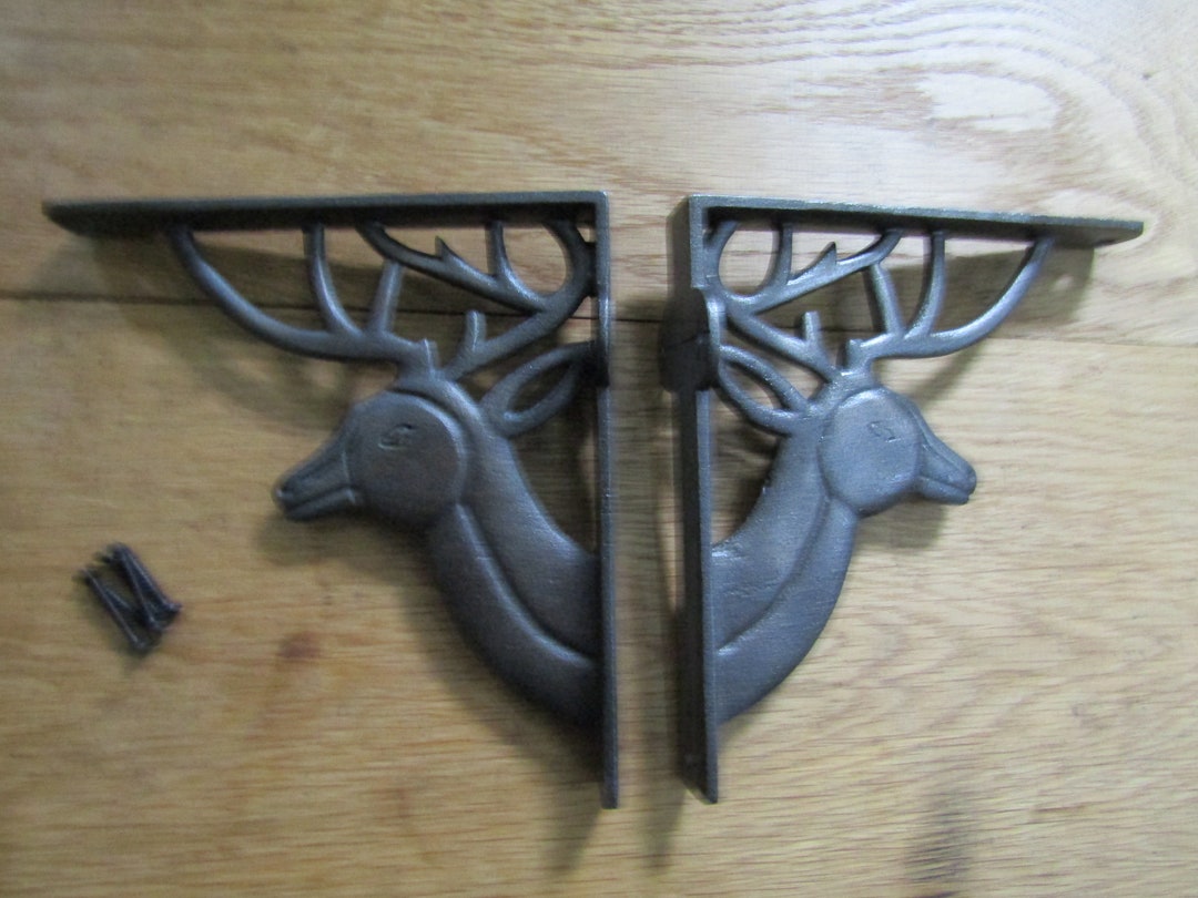 PAIR of Rustic Shelf Brackets REINDEER Cast Iron Decorative Scaffold ...