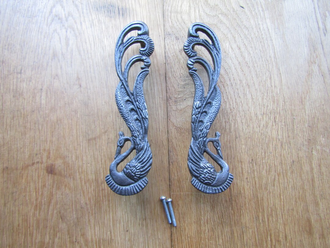 Rustic Iron Handle Door Pull Handle EXOTIC PEACLOCK PAIR Cast Iron ...