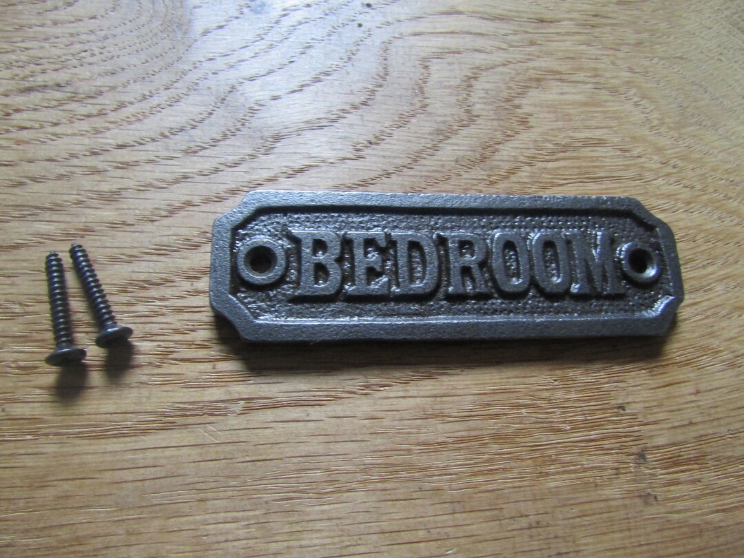BEDROOM Solid Cast Iron Vintage Rustic Plaque Sign Notice Plate Wall ...