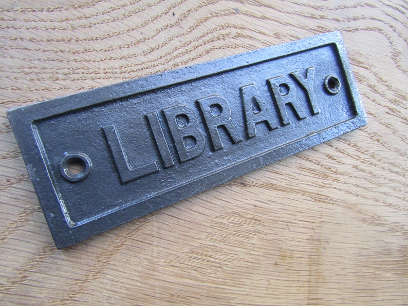 Rustic Iron Plaque LIBRARY Solid Cast Iron Vintage Rustic Plaque Sign ...