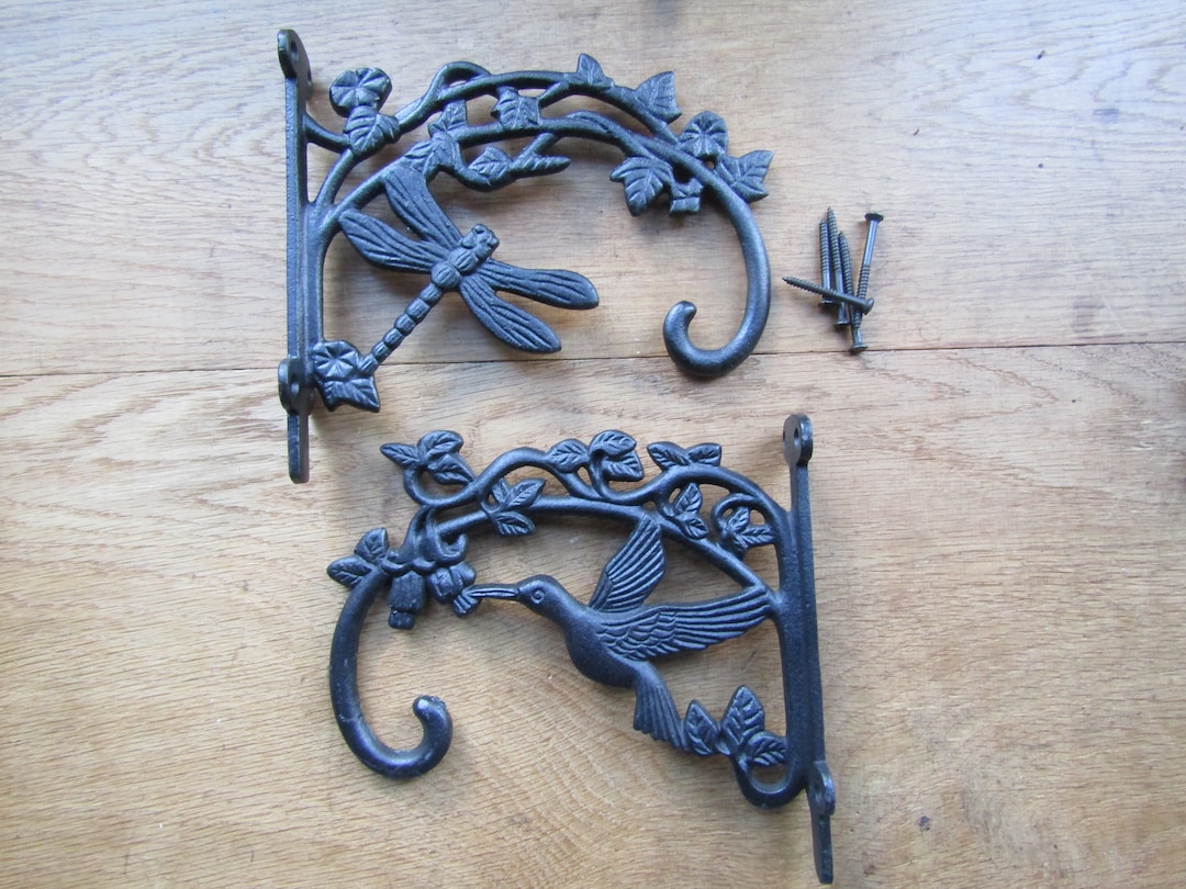 Rustic Iron Hanging Hook Bracket Basket Porch Bird Rustic Hanging ...