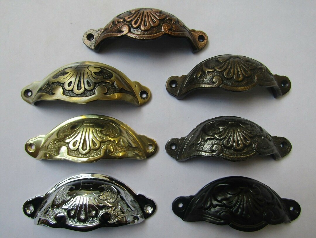 FLORAL CUP HANDLE Vintage Cabinet Handle Cupboard Drawer Shell Pull ...