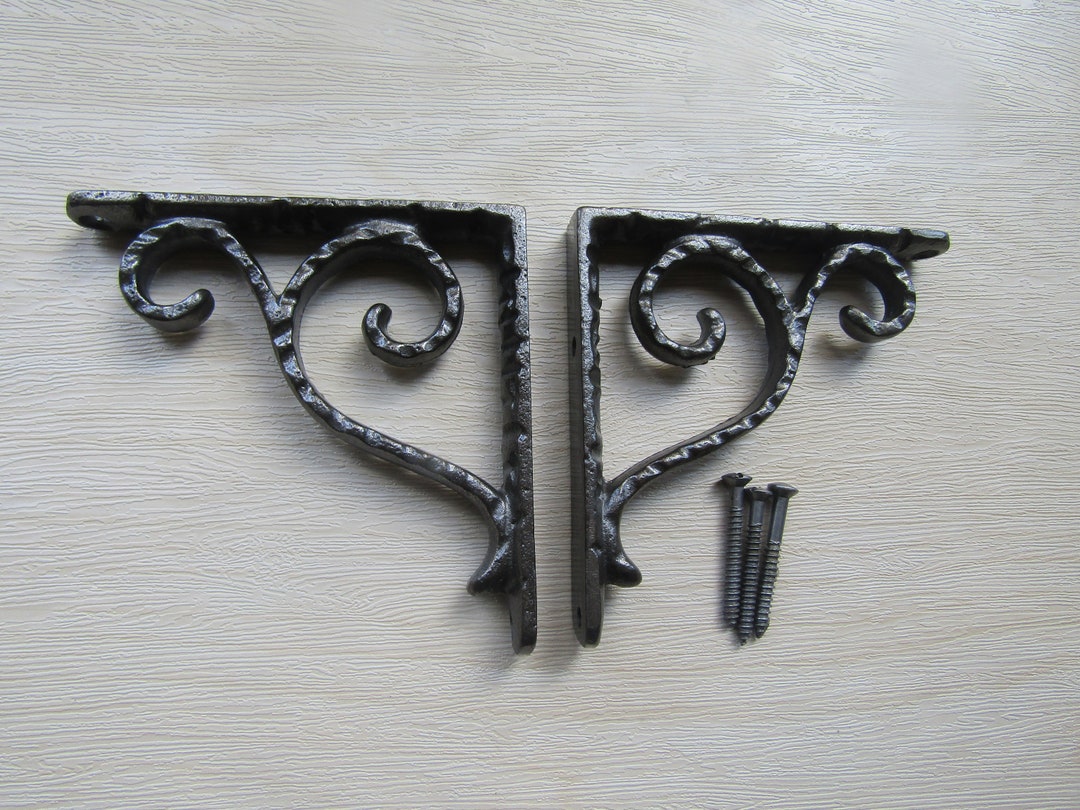 PAIR of Rustic Iron Shelf Brackets Scaffold Antique Vintage 4" TEXTURED ...