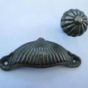 Cast Iron Rustic RIDGED Cup Handle Knob Vintage Cabinet Handle Cupboard ...