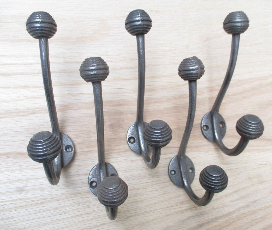 BEEHIVE BALL TIP Cast Iron Traditional Rustic Hat and Coat Hooks ...