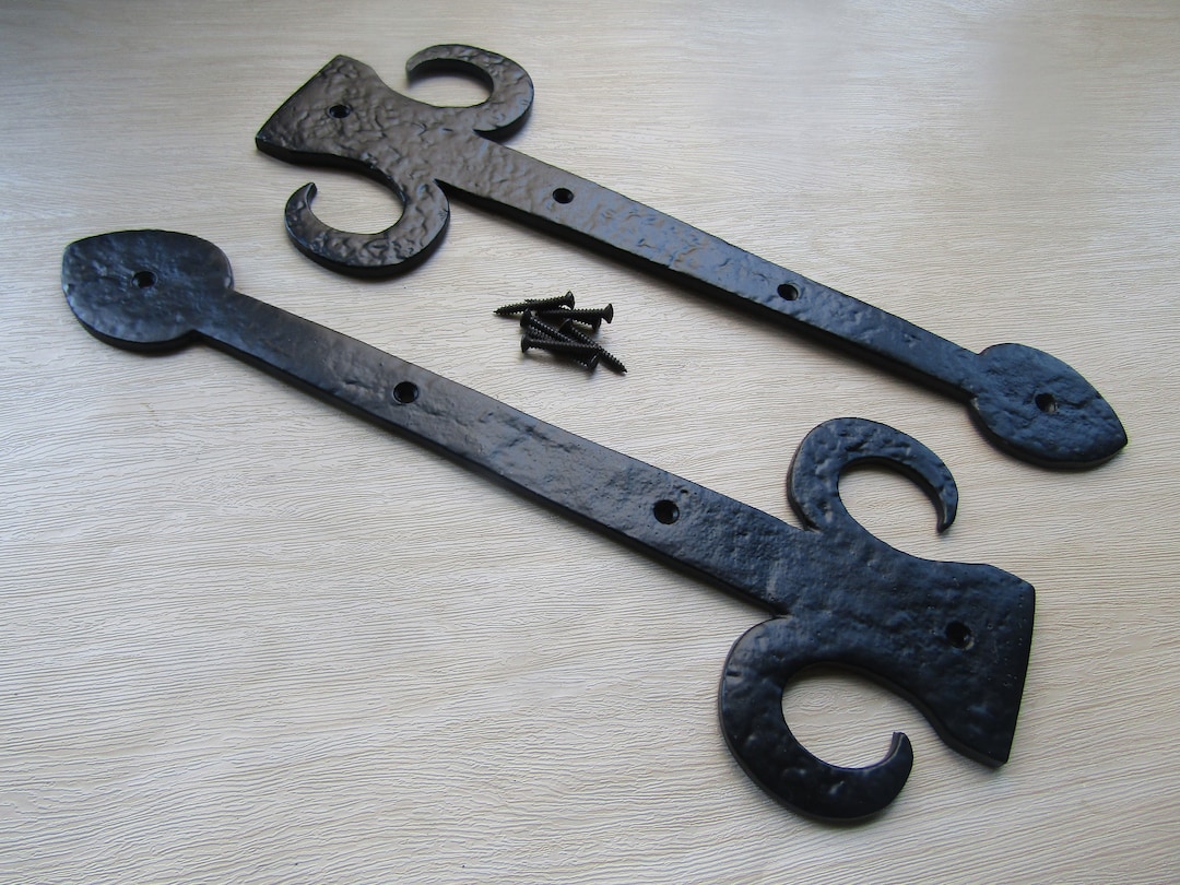 Rustic Iron Hinge Fronts False Hinge 16" CURLY END Vintage Gothic Tudor ...