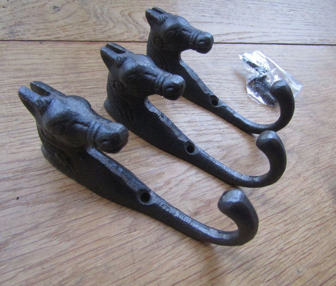 SMALL HORSE HEAD Hook Cast Iron Rustic Coat Hooks Bedroom Hallway ...