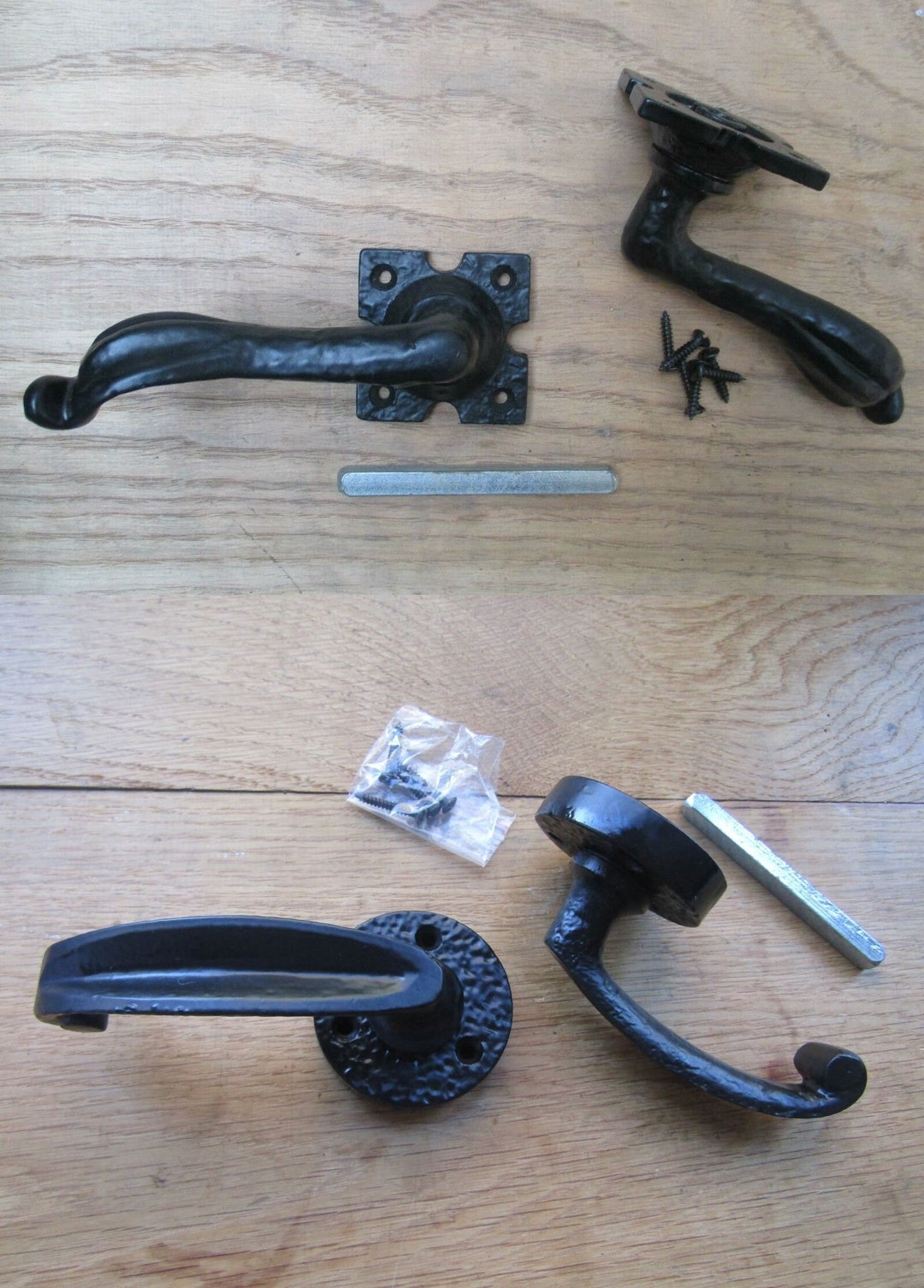 Pair of LEVER ON ROSE Cast Iron Black Antique Rustic Door Handles Lever ...