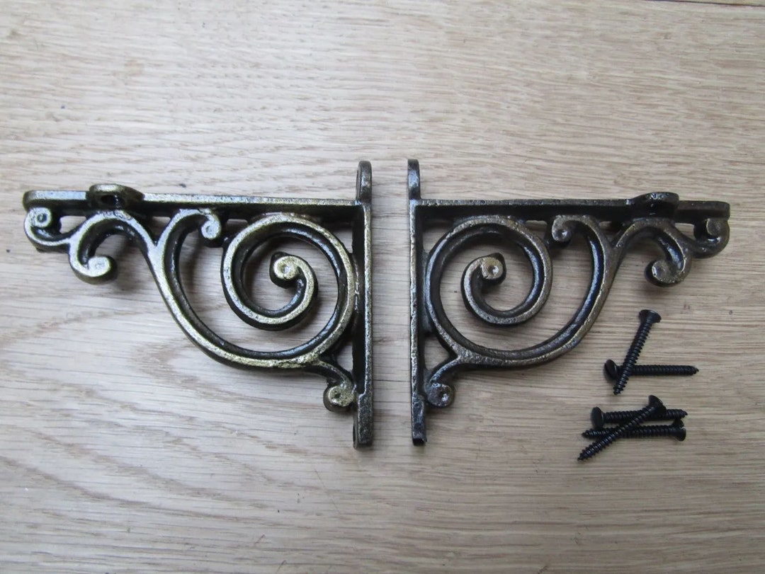 PAIR of Rustic Iron Shelf Brackets Scaffold Antique Vintage Old Retro ...