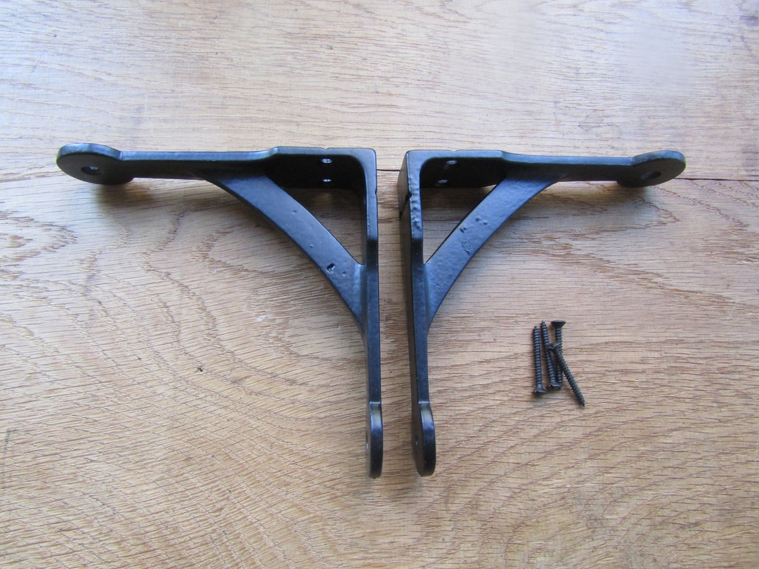 PAIR of Rustic Iron Shelf Brackets Scaffold Antique Vintage 5" BLACK ...