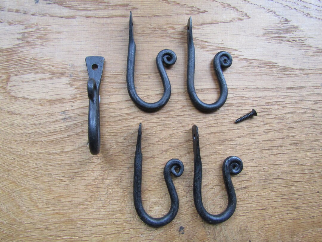 Rustic Iron Hook HAND FORGED BLACKSMITH Slim Scroll Old English Hook ...