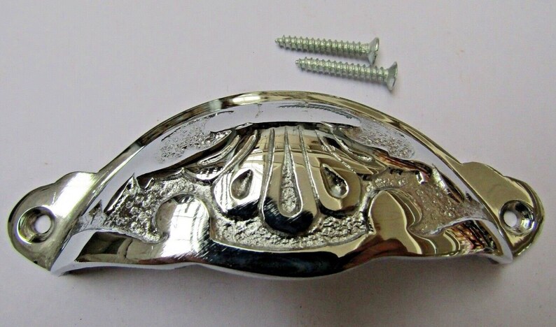 FLORAL CUP HANDLE Vintage Cabinet Handle Cupboard Drawer Shell Pull ...