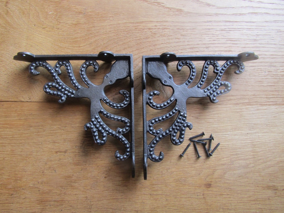 Iron Rustic Shelf Brackets 7" NAUTICAL OCTOPUS Antique Iron Shelving ...