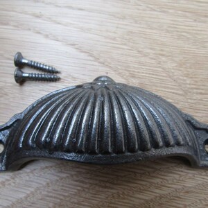 Cast Iron Rustic RIDGED Cup Handle Knob Vintage Cabinet Handle Cupboard ...