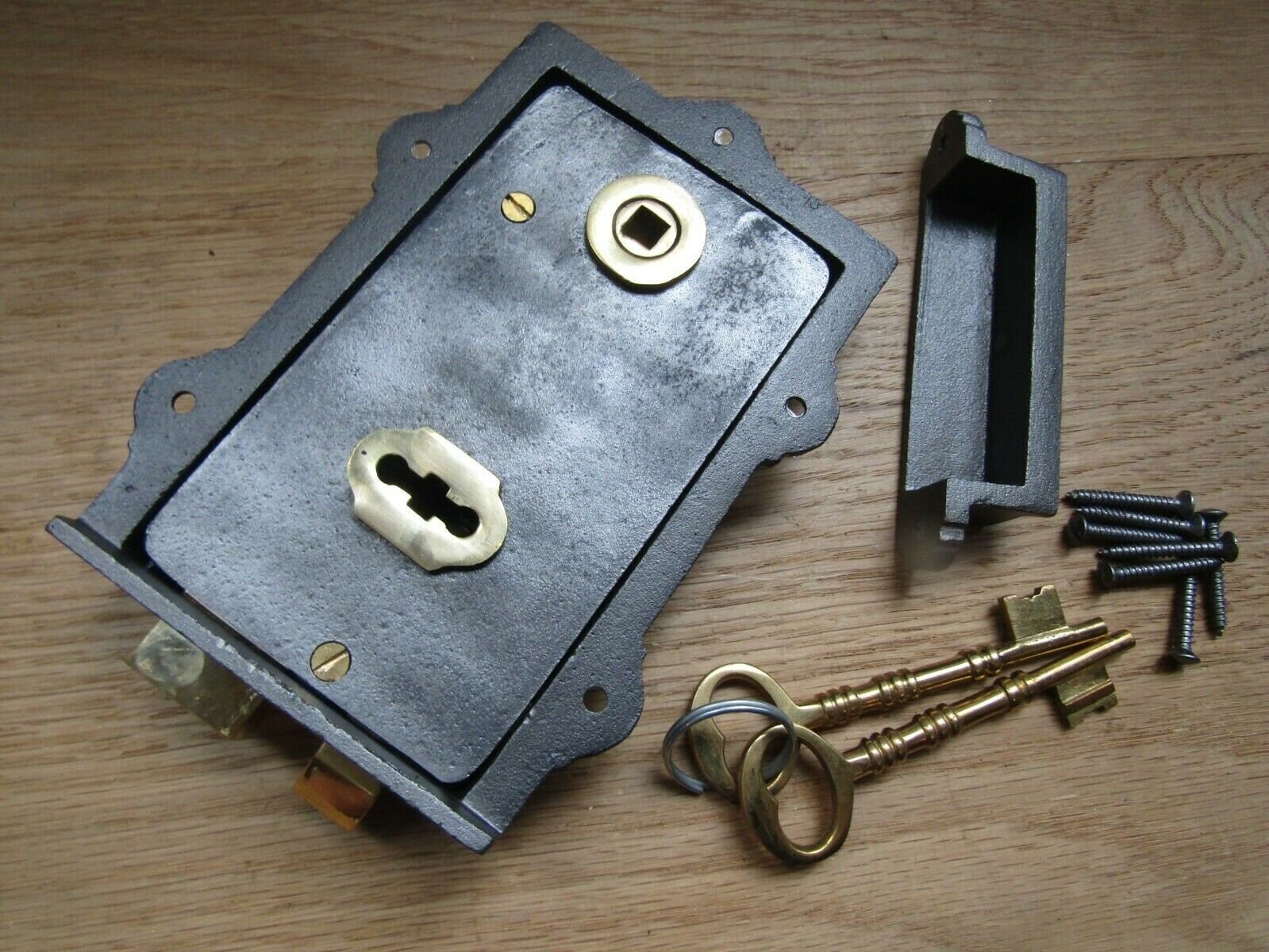 HEAVY SOLID CAST Iron Rustic Vintage Door Key Lock Rim Lock Old ...