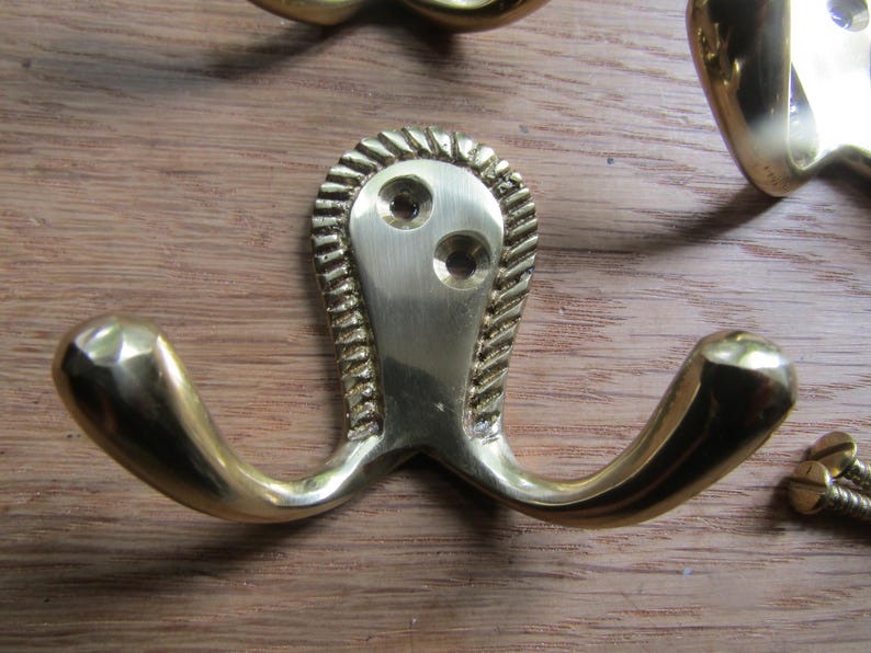 Georgian Vintage Hook Rustic Double Robe Hooks Old English SOLID BRASS ...