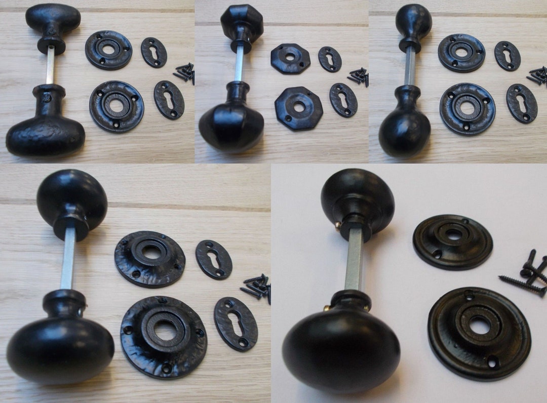 Cast Iron Rustic Black Antique RIM DOOR KNOBS Old Vintage Retro Vintage Style Lever Latch ...