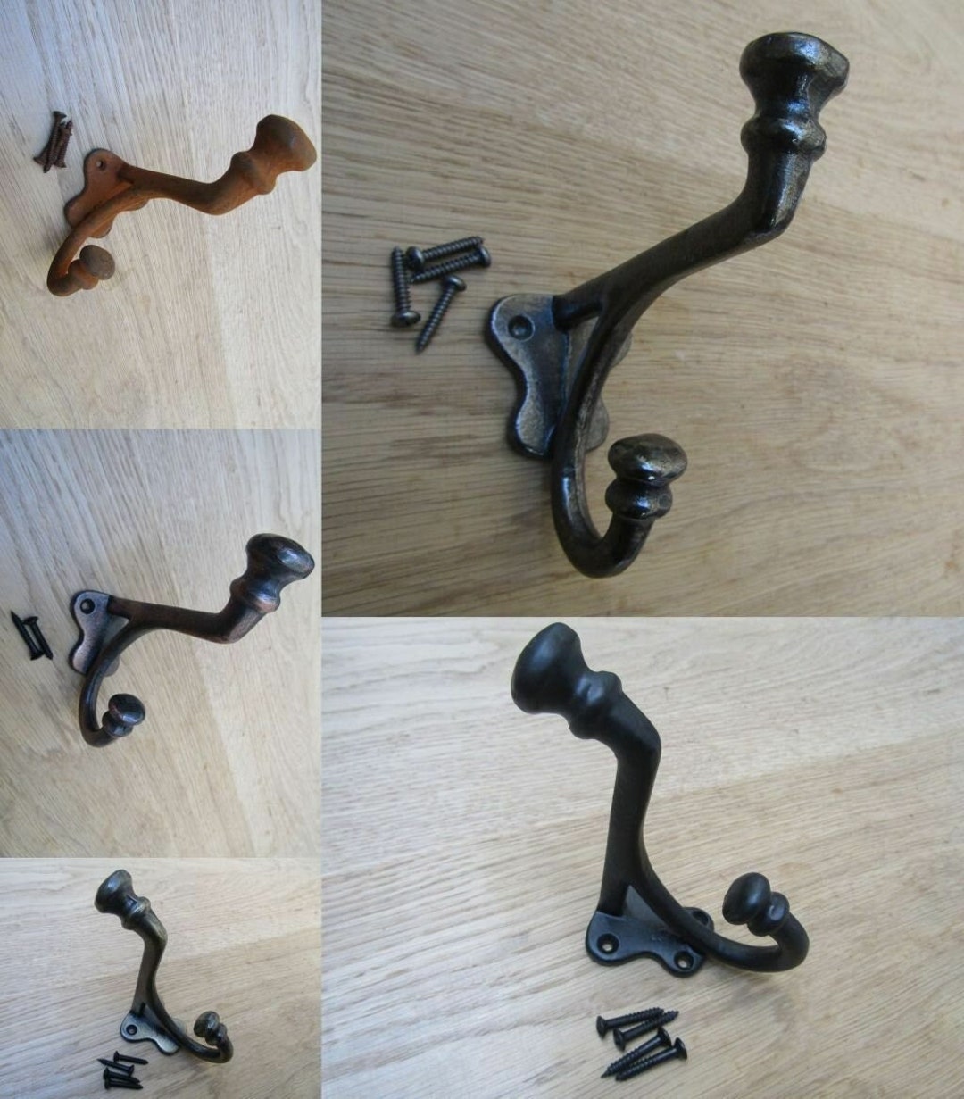 BALMORAL Rustic Cast Iron Robe Hat and Coat Hooks Vintage Old English ...
