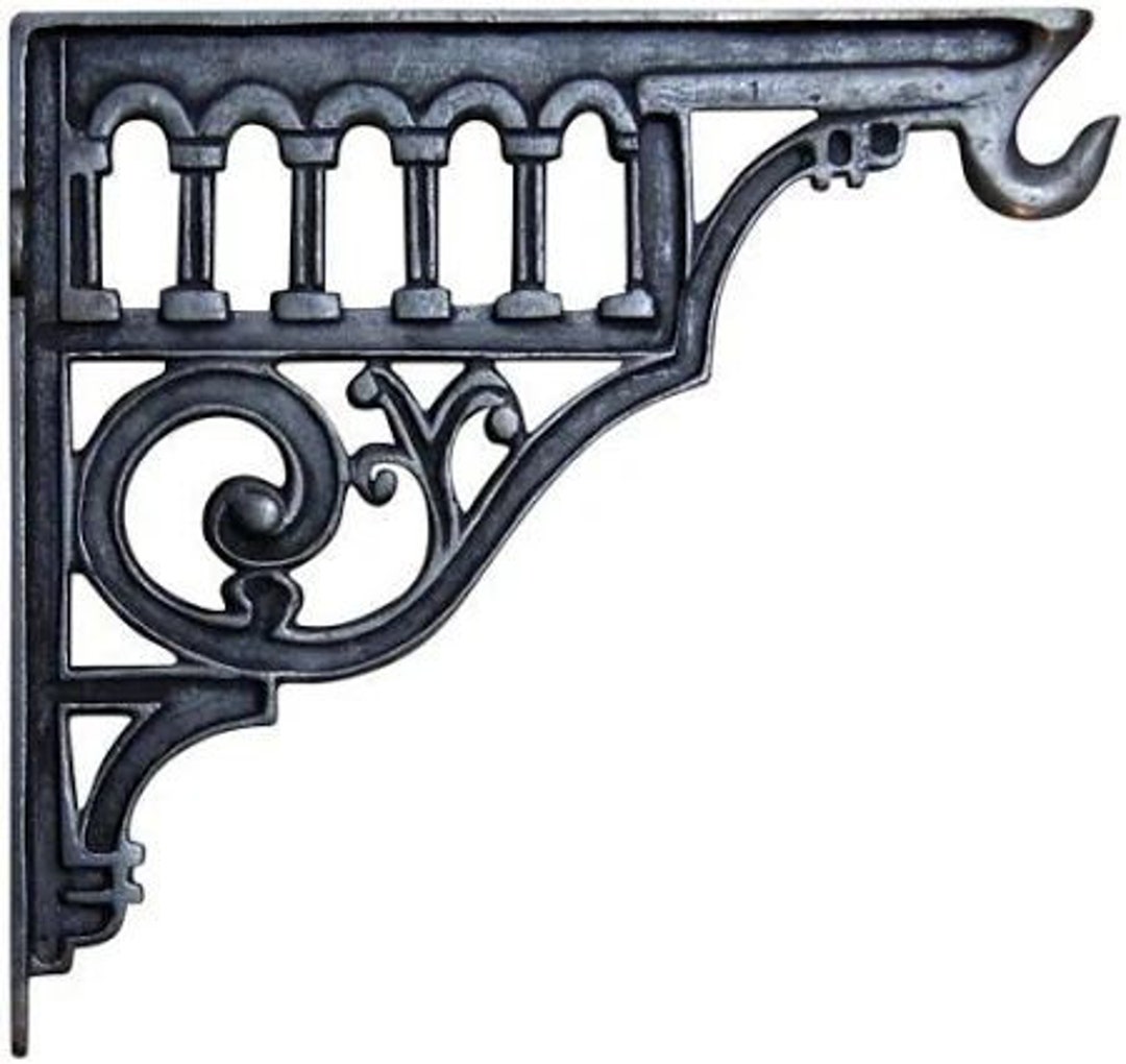 Rustic Iron Hook Bracket 10" HEAVY DUTY Ornate Decorative Cast Iron ...
