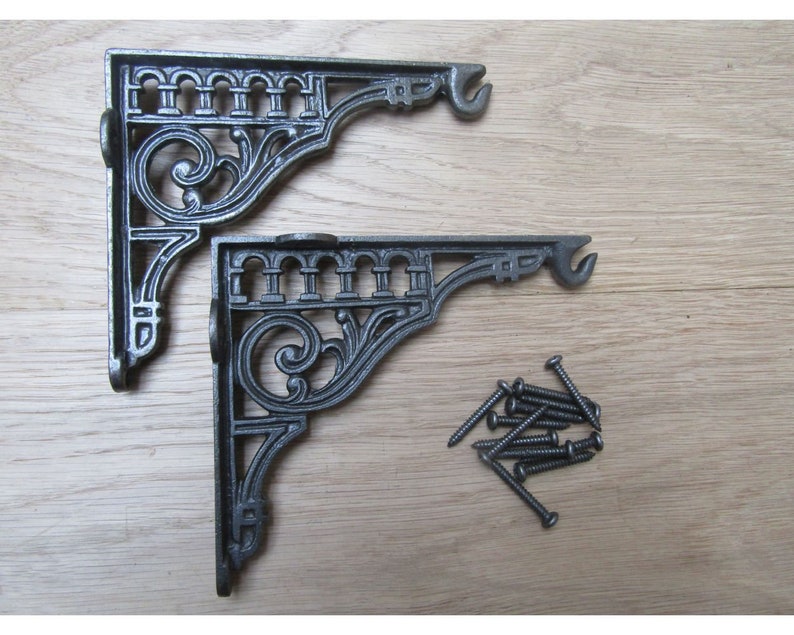 Rustic Iron Hook Bracket 10" HEAVY DUTY Ornate Decorative Cast Iron ...