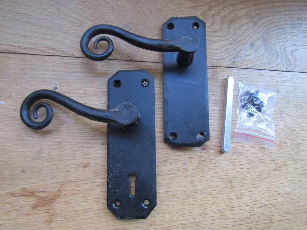 HAND FORGED Blacksmith Curly Iron Door Handles Lever Latch Mortice ...