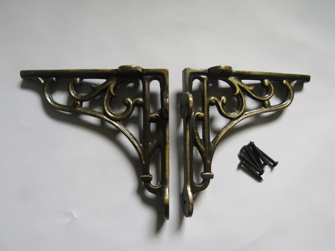 PAIR of ANTIQUE BRASS Cast Iron Rustic Vintage Victorian Fancy Scaffold ...