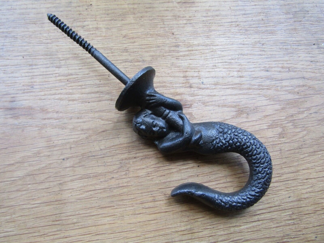 Cast Iron Rustic Ceiling Hook Vintage Old Retro Peg Hanger Fish MERMAID ...