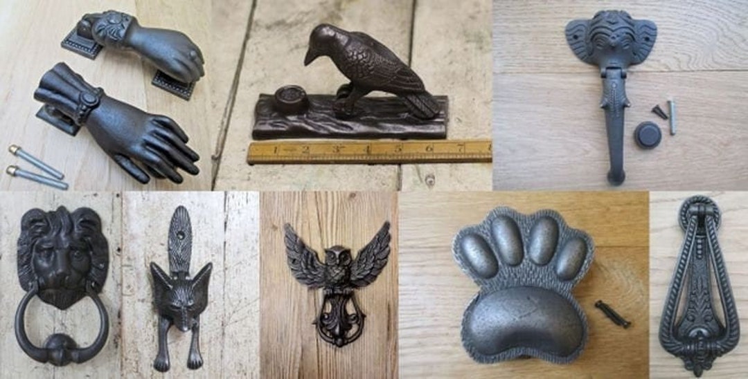 Vintage Old Style Cast Iron Rustic Door Knocker Door Bell Lion Head/dog ...