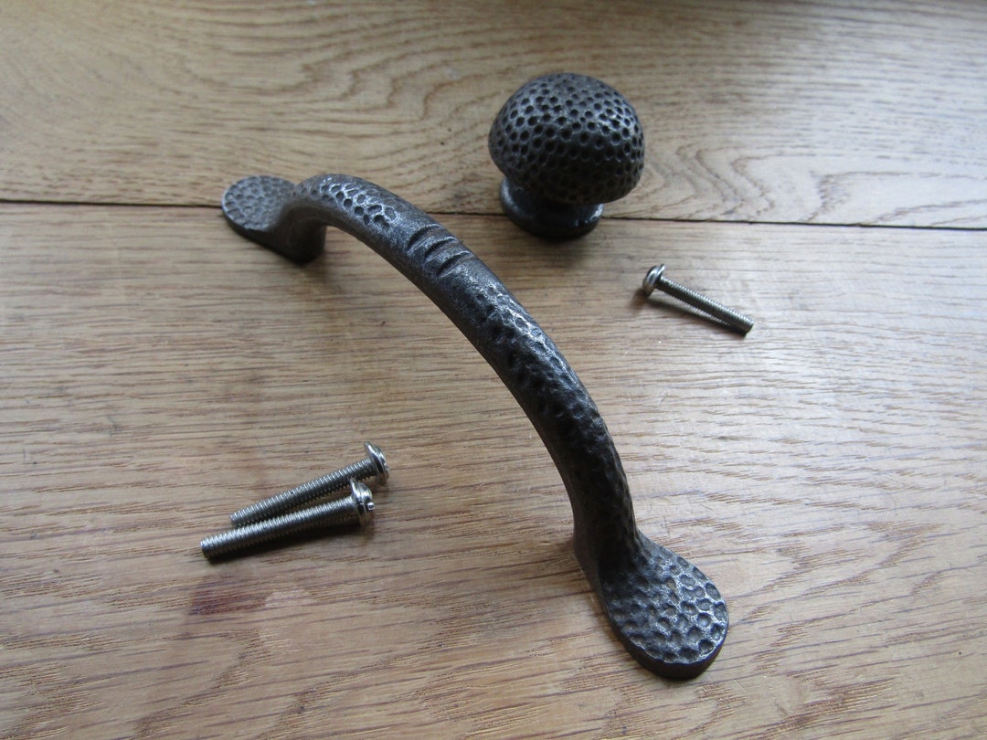 CAST IRON DIMPLED Solid Heavy Iron Rustic Vintage Old Retro Style Cabinet Handle Knob/cupboard ...