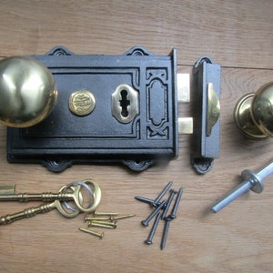 HEAVY SOLID CAST Iron Rustic Vintage Door Key Lock Rim Lock Old ...