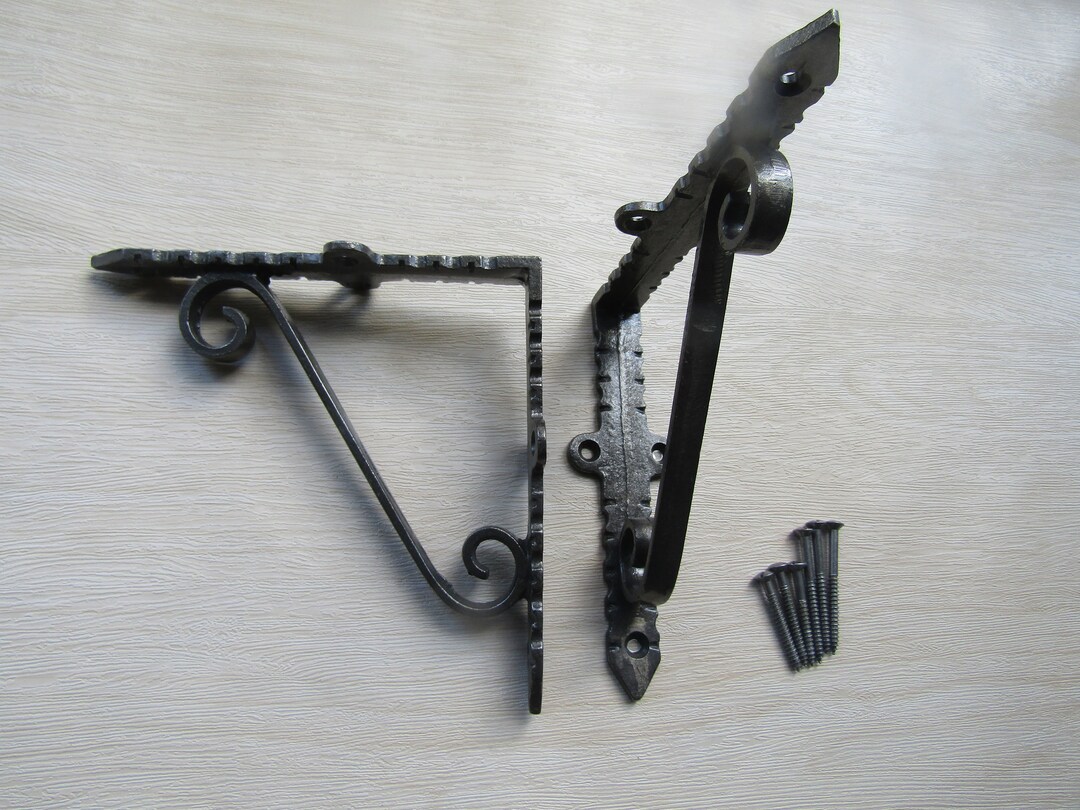PAIR of Rustic Iron Shelf Brackets Scaffold Antique Vintage 5 SCROLL ...