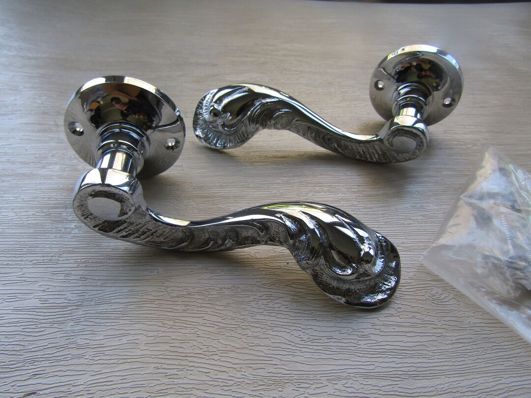 LEVER ON ROSE Door Handles Solid Brass Construction Polished Chrome ...