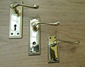 ANTIQUE BRASS GEORGIAN Lever Door Handles Lever Lock/latch/bathroom ...