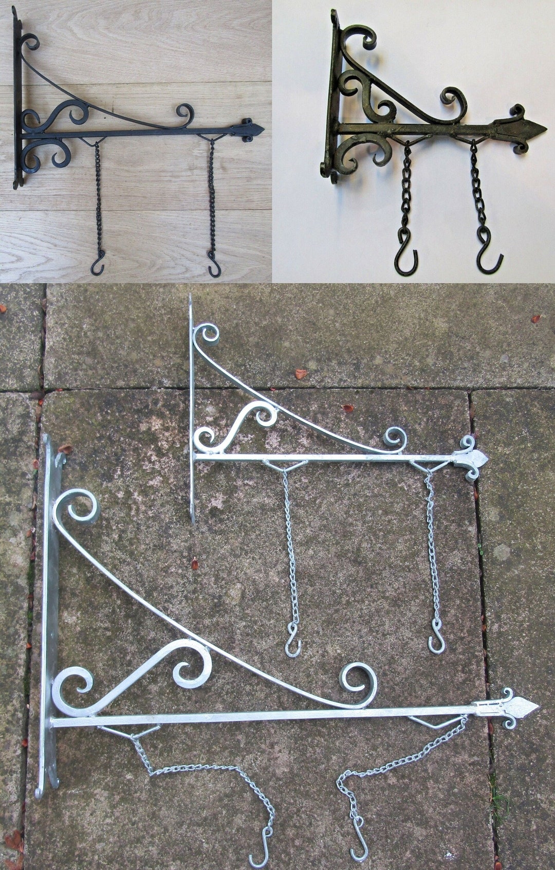 HAND FORGED Iron Blacksmith Sign Board Hanging Bracket Shop Sign House ...