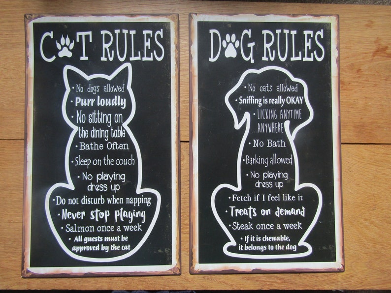 CAT DOG RULES Metal Vintage Retro Rustic Pet Plaque Sign Plate Wall ...