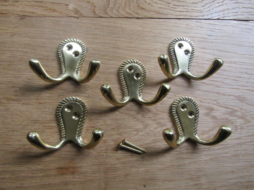 Georgian Vintage Hook Rustic Double Robe Hooks Old English SOLID BRASS Rope Edge Design Polished ...