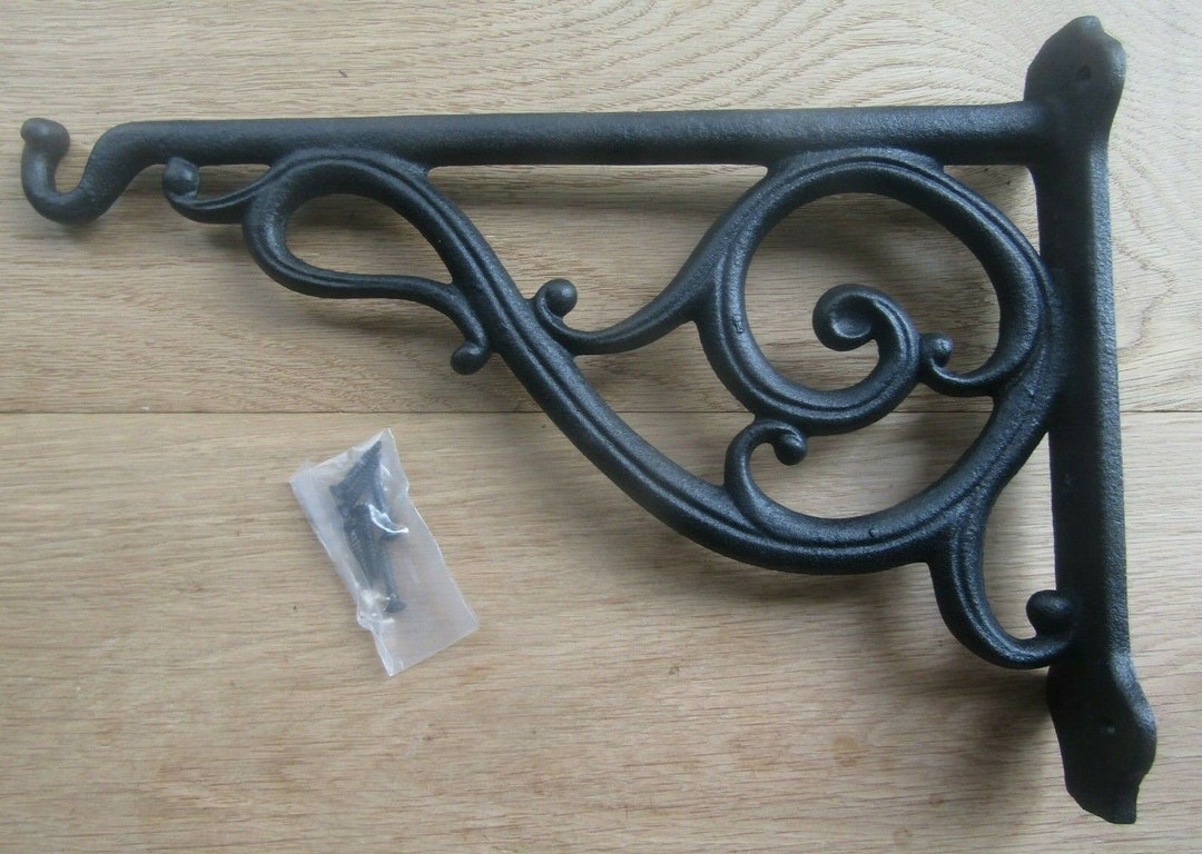 Rustic Iron 14" HOOK BRACKET Heavy Cast Iron Vintage Old Railway Garden ...