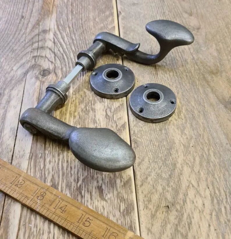 Rustic Iron Lever on Rose Door Handles Old Vintage Industrial Antique ...