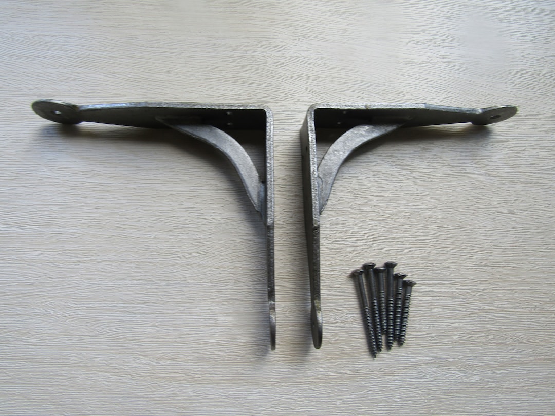 PAIR of Rustic Iron Shelf Brackets Scaffold Antique Vintage 5" HAND ...